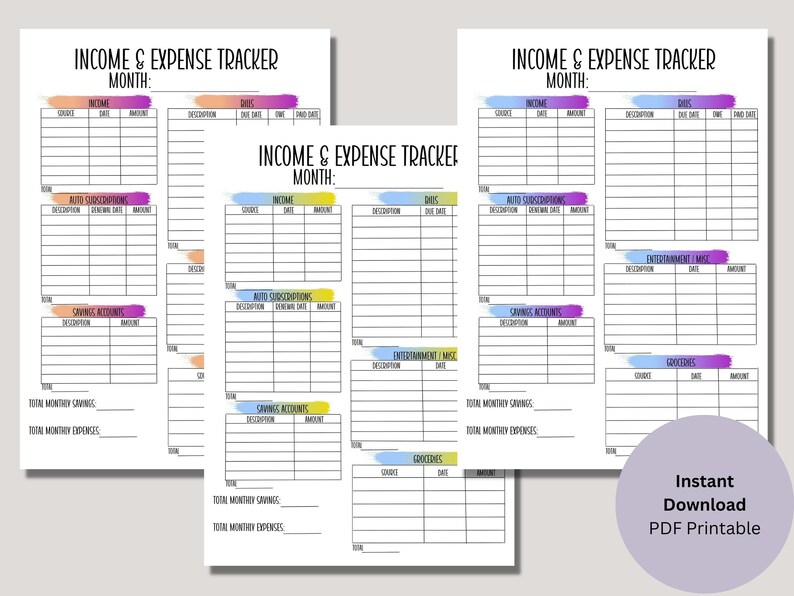Income & Expense Tracker Printable, Instant Download Expense Tracker ...