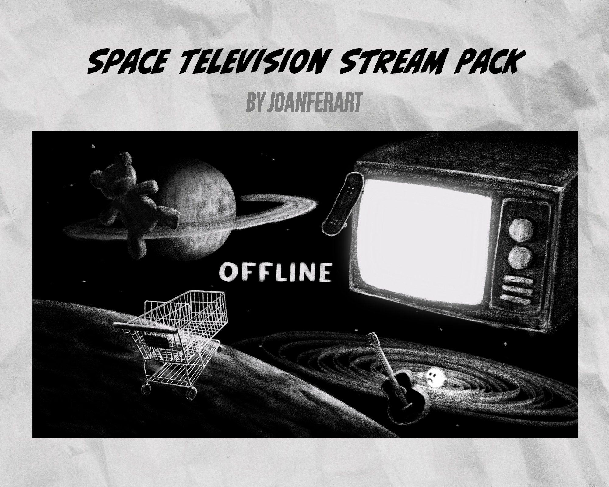 Space Television Animated Twitch Overlay Pack, Black and White, Loop ...
