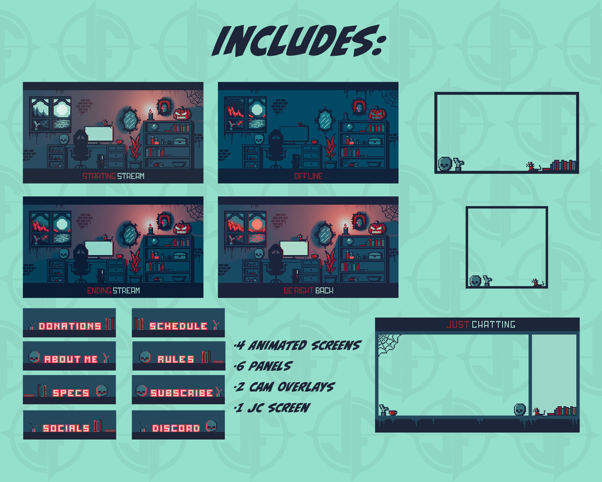 Twitch Animated Witch Pixel Set up Pack, Alerts, Panels, Cam Overlay ...