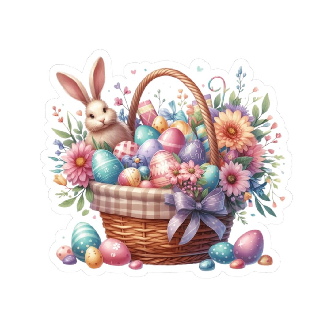 Floral Easter Basket Stickers, Vinyl Kiss Cut Decal, for Stationery ...