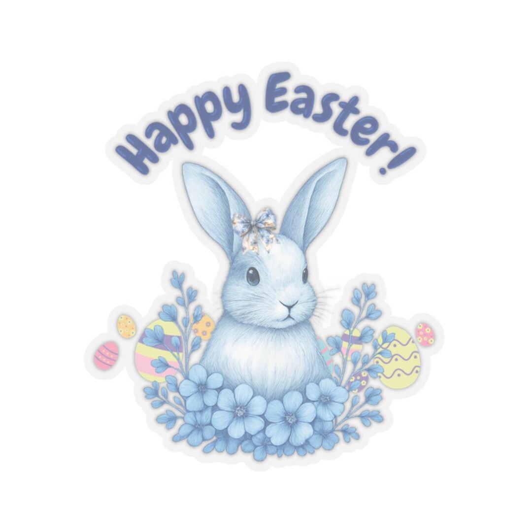 Blue Floral Easter Bunny Vinyl Sticker, Clear Happy Easter Decalfor ...