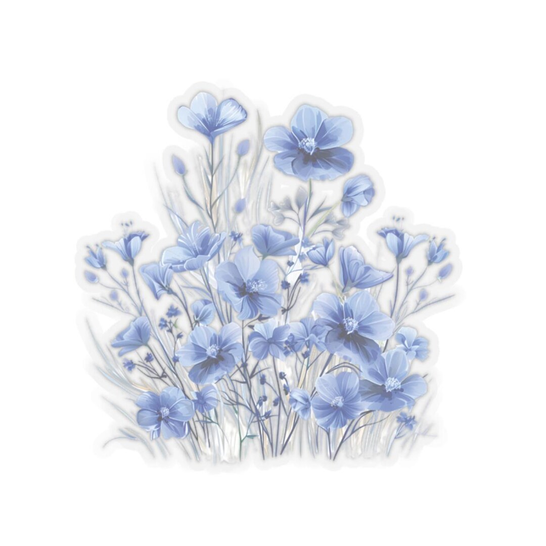 Blue Wildflower Stickers, Transparent Watercolor Field Flower Kiss Cut ...
