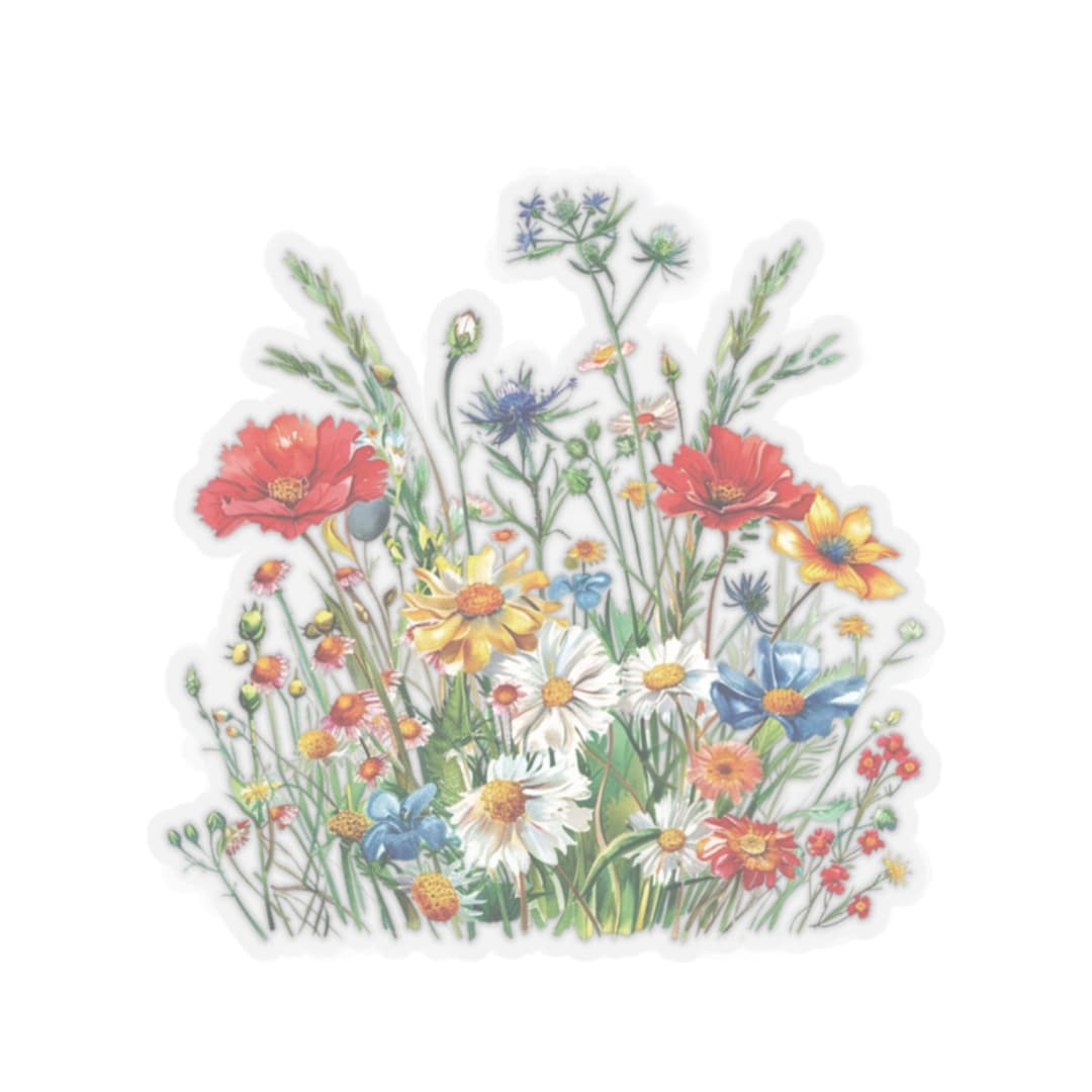 Wildflower Sticker, Floral Kiss Cut Decal. for Stationery Cards ...