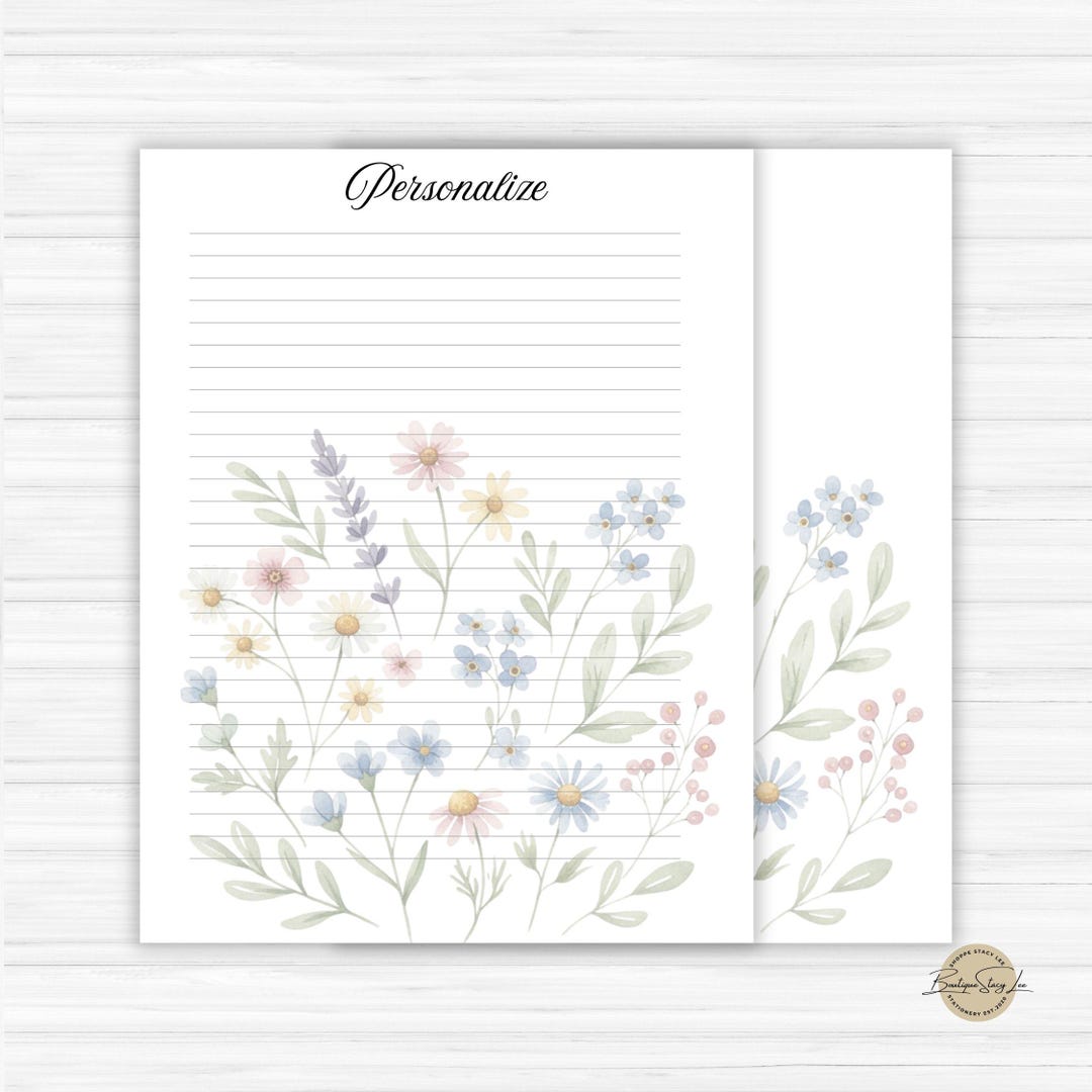 Spring Flowers Letter Writing Stationery Paper, Lined or Unlined, 8 ...