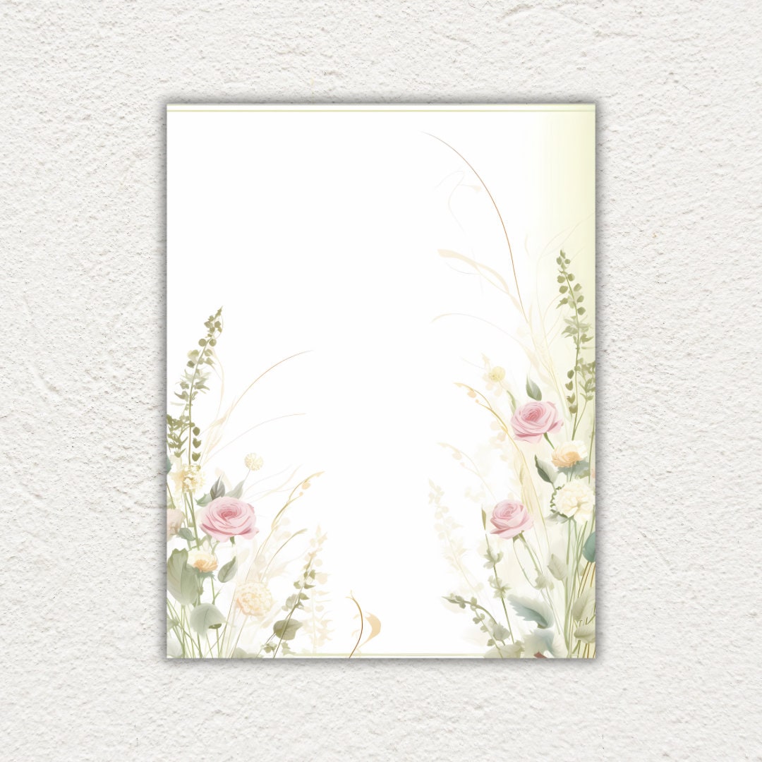 Flower Border Letter Writing Stationery Paper Set Personalized 8 1/2 X ...