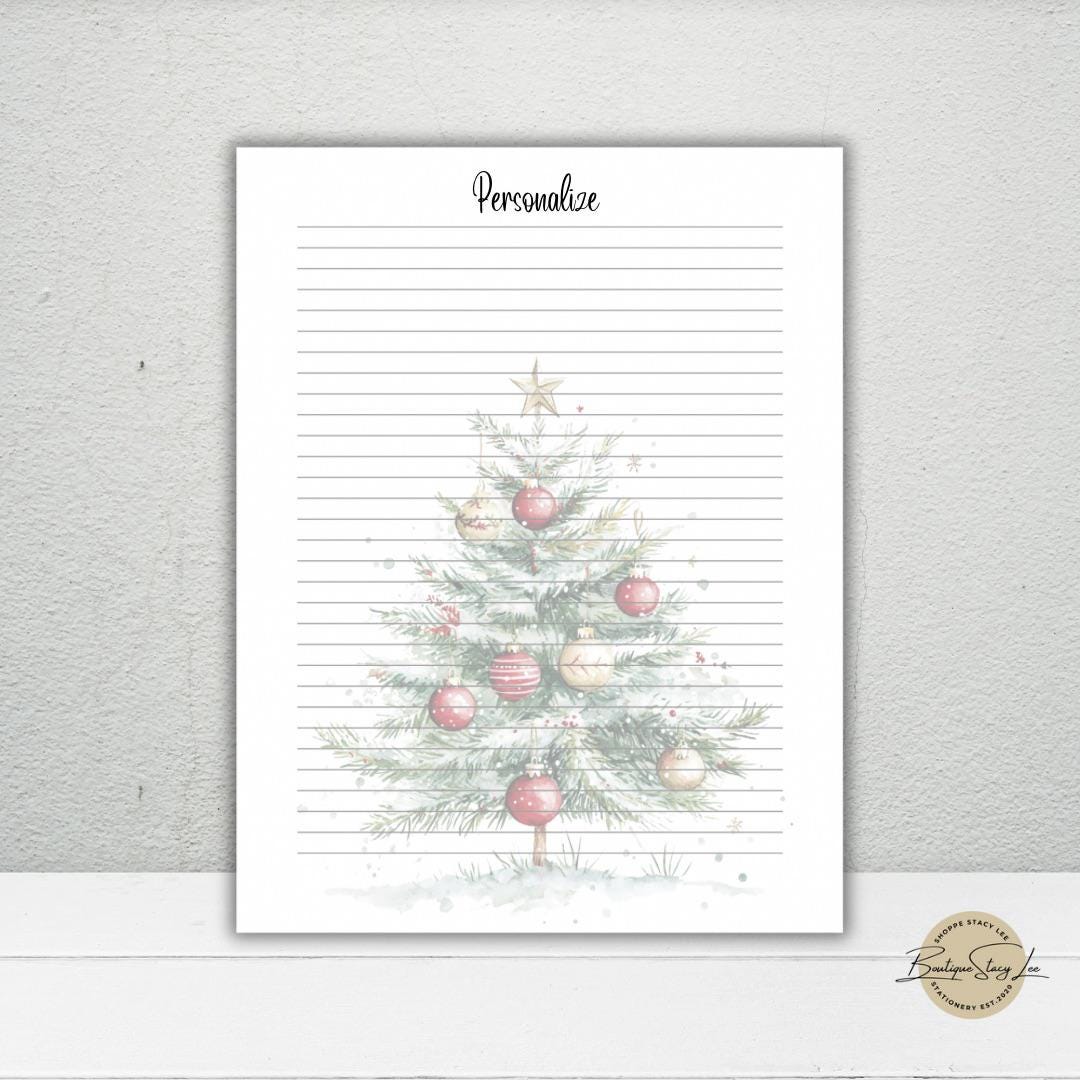 Winter Christmas Paper, Lined Letter Writing Stationery Personalized 8 ...