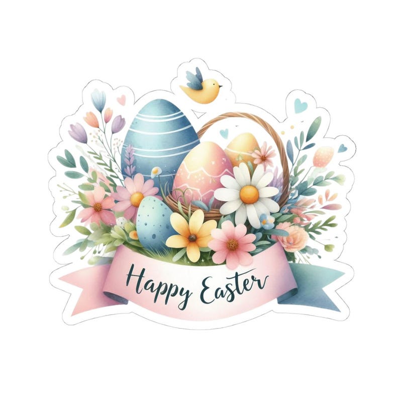 Happy Easter Stickers, Vinyl Kiss Cut Decal, for Stationery, Envelopes ...