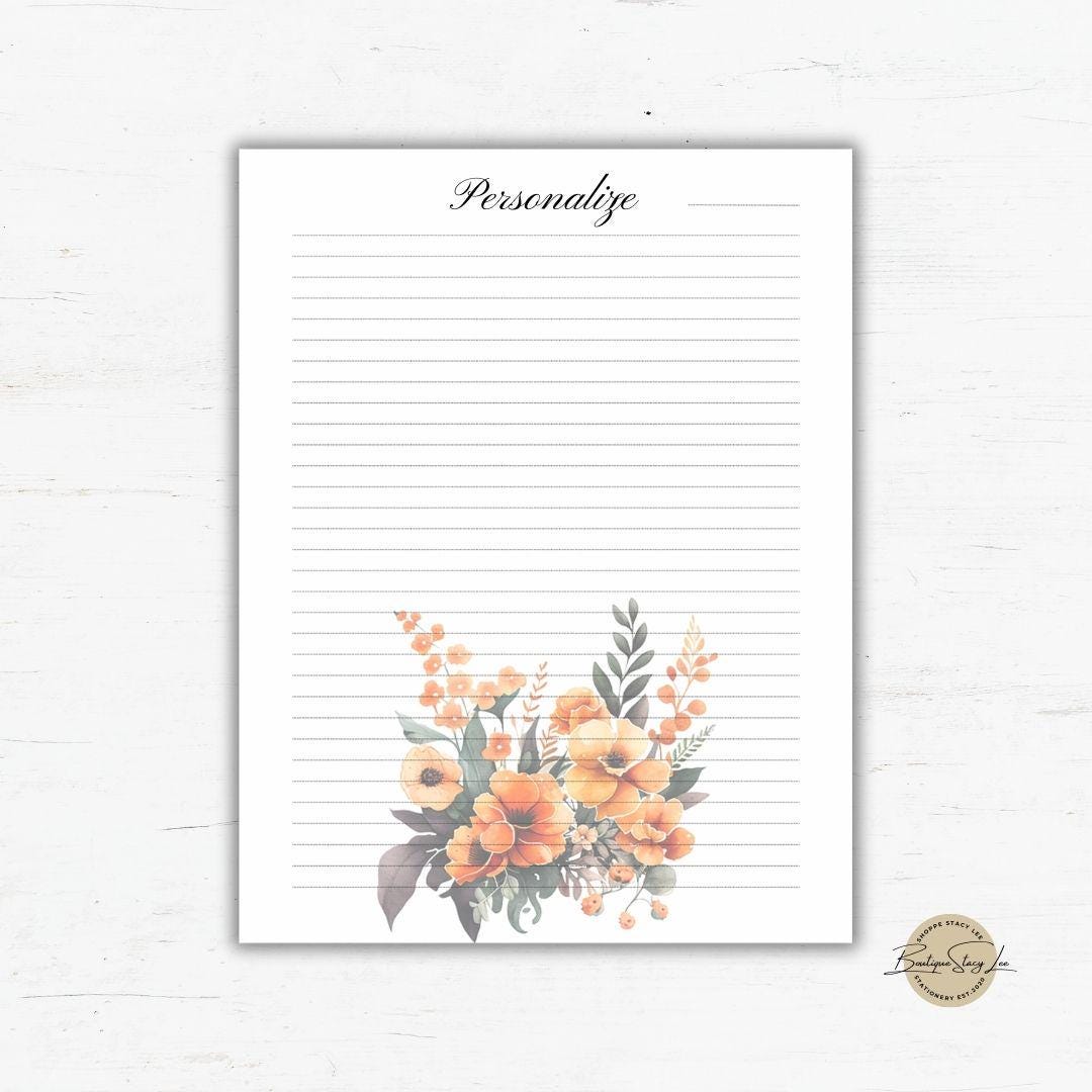 Lined Letter Writing Stationery Paper Personalized 8 1/2 X 11 25 Sheets ...