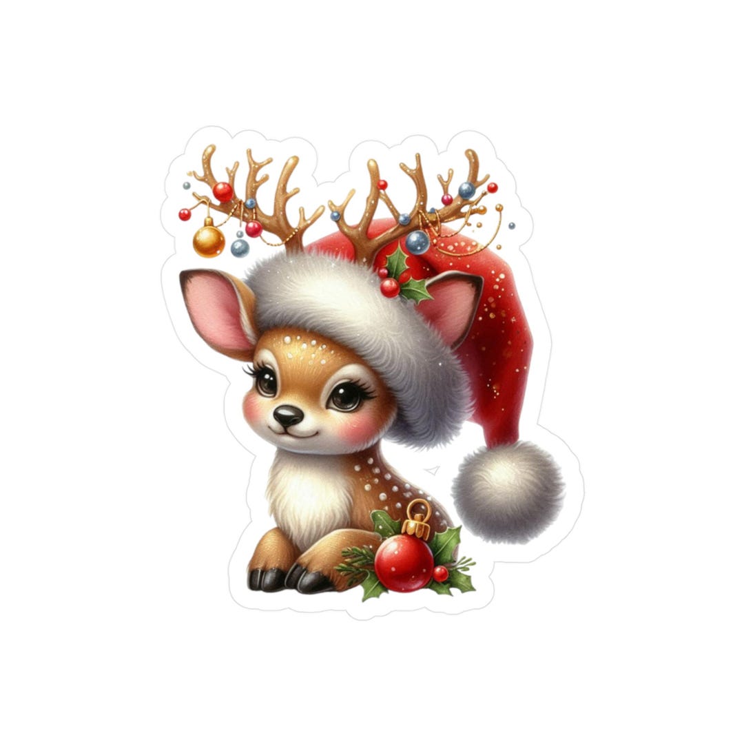 Cute Christmas Reindeer Stickers, Holiday Kiss-cut Vinyl Decals, Water ...