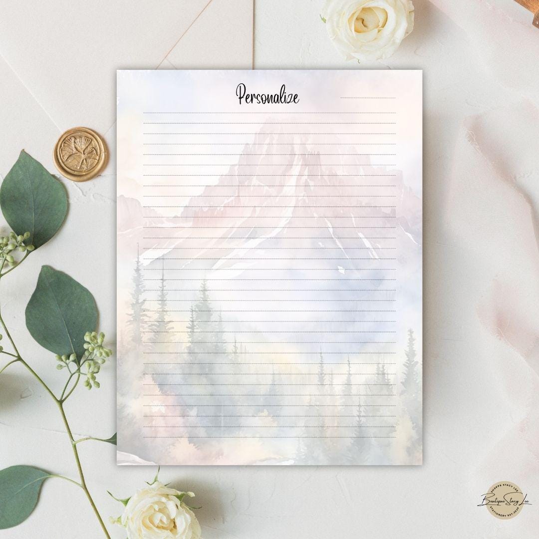Watercolor Lined Letter Writing Stationery Paper Personalized 8 1/2 X ...