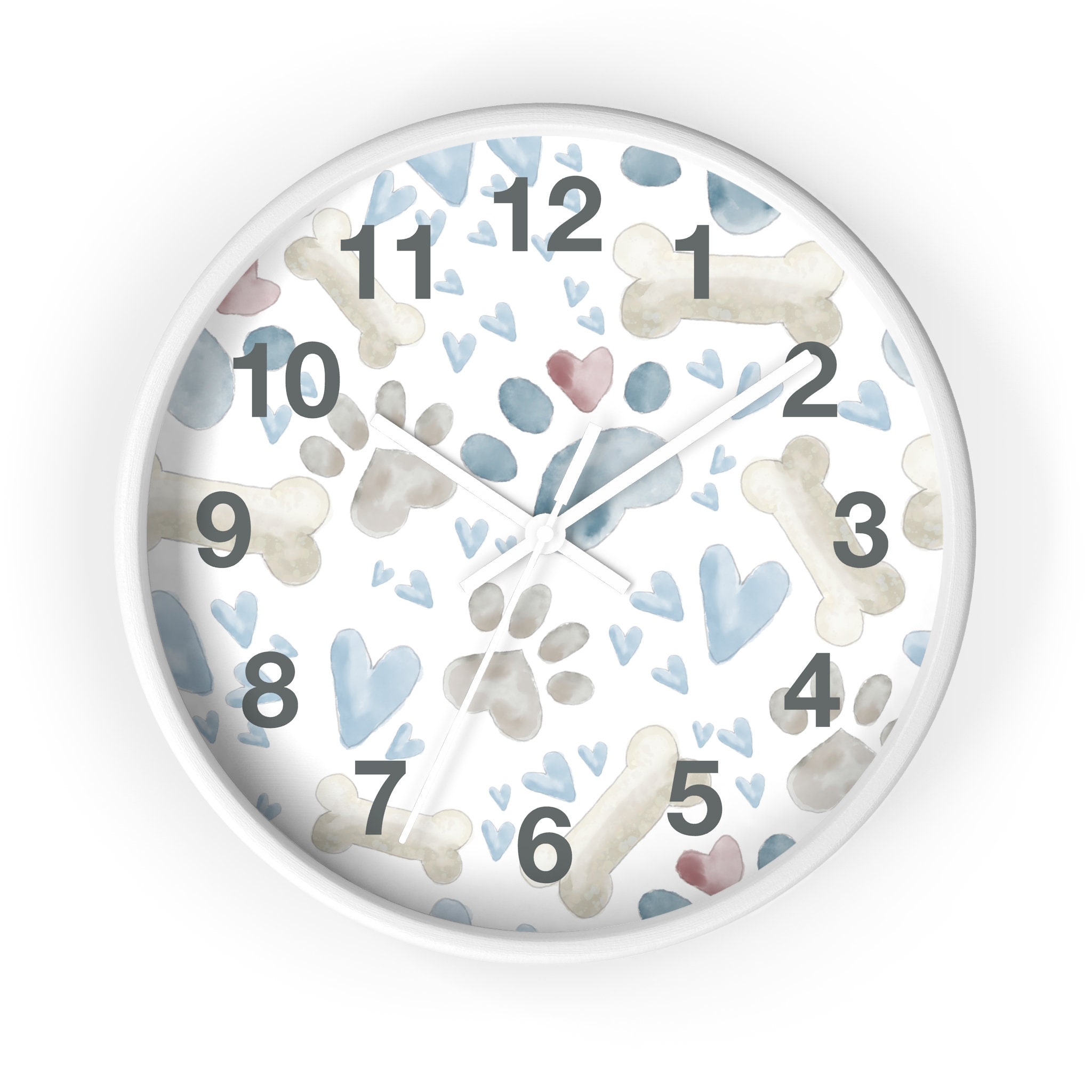 Dog Bone Paw Print Wood Frame Wall Clock 10 Inch, Home Office Decor ...