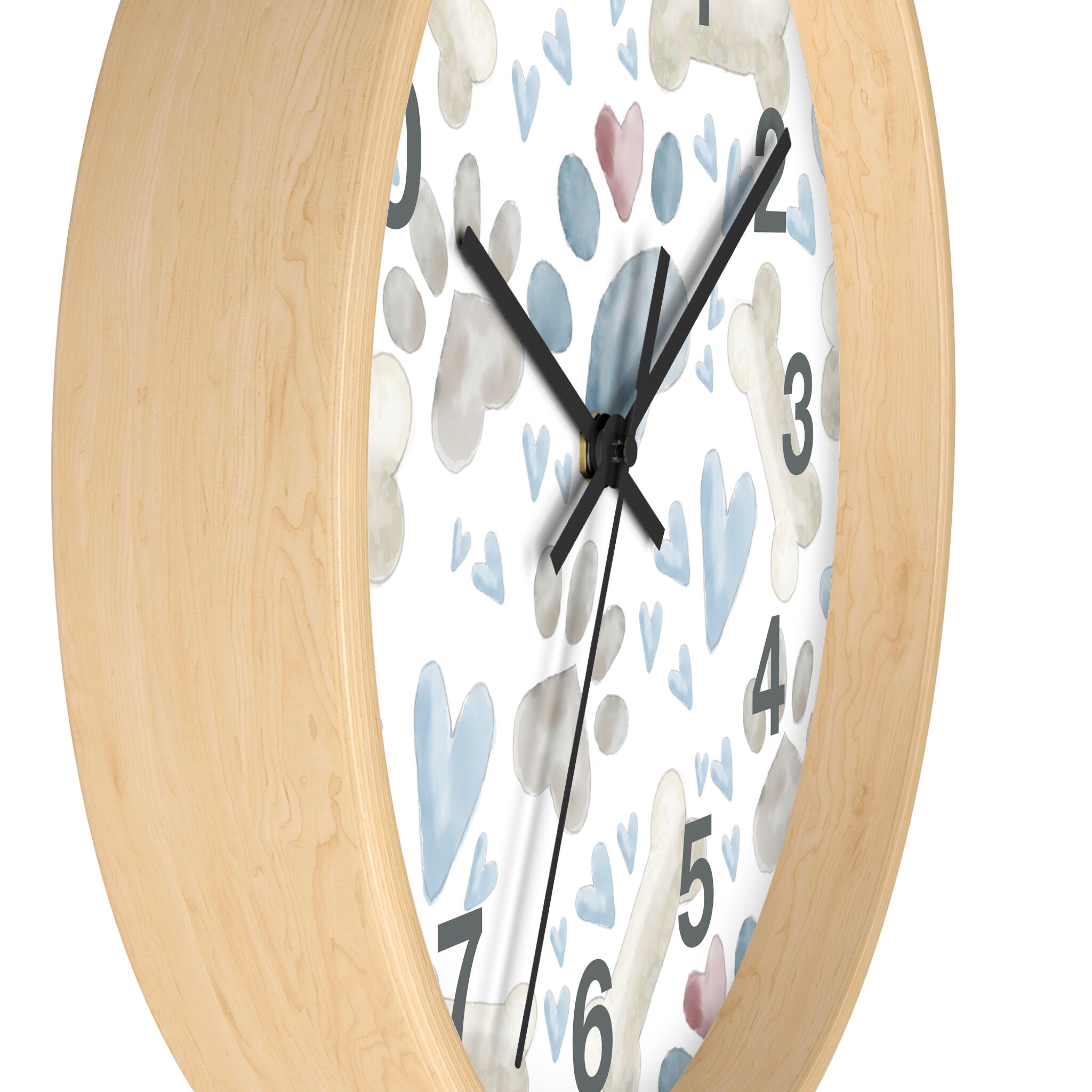 Dog Bone Paw Print Wood Frame Wall Clock 10 Inch, Home Office Decor ...