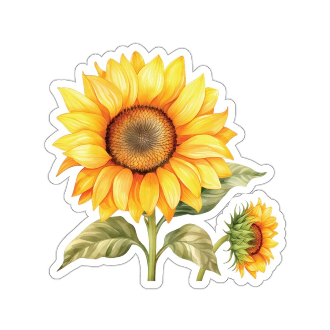 Sunflower Flower Stickers, Watercolor Flower Kiss Cut Decal, Four Sizes ...