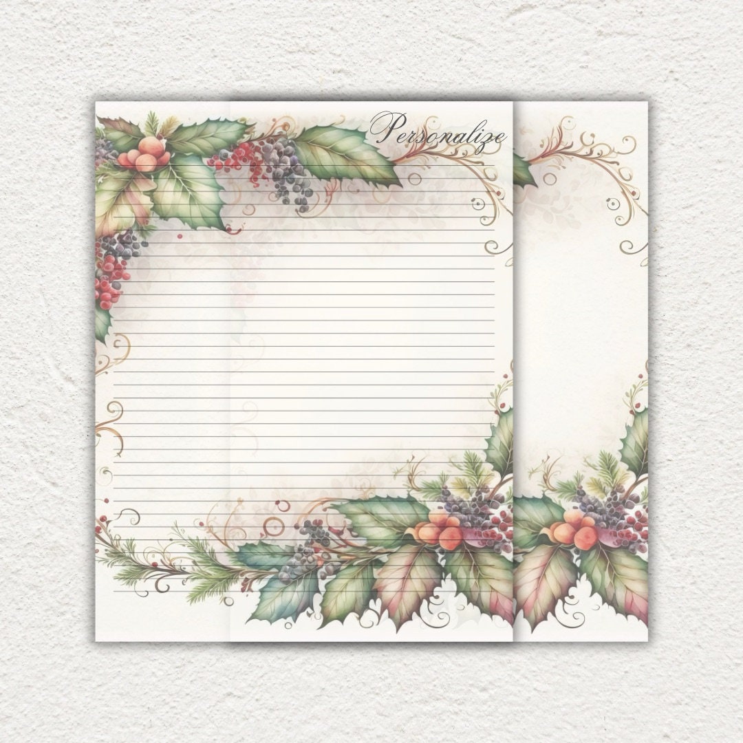 Festive Letter Writing Stationery Paper, Personalized 8 1/2 X 11 25 ...