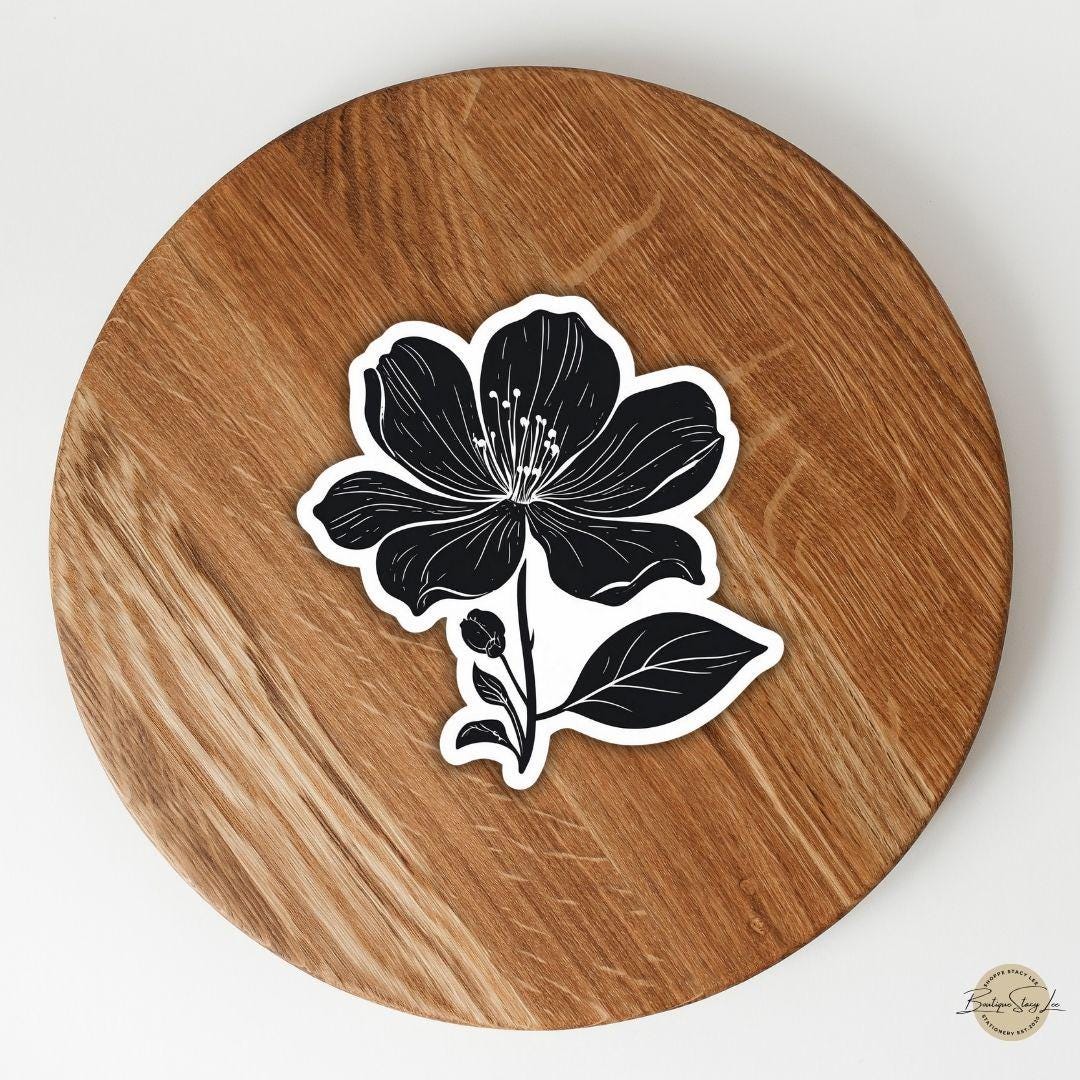 Black Flower Stickers, Vinyl Die Cut Floral Decal, Measures 3 Inches on ...