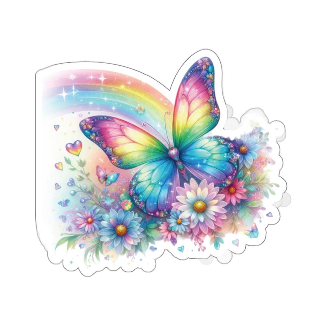 Rainbow Butterfly Sticker, Vinyl Kiss Cut Decal, Four Sizes to Choose ...