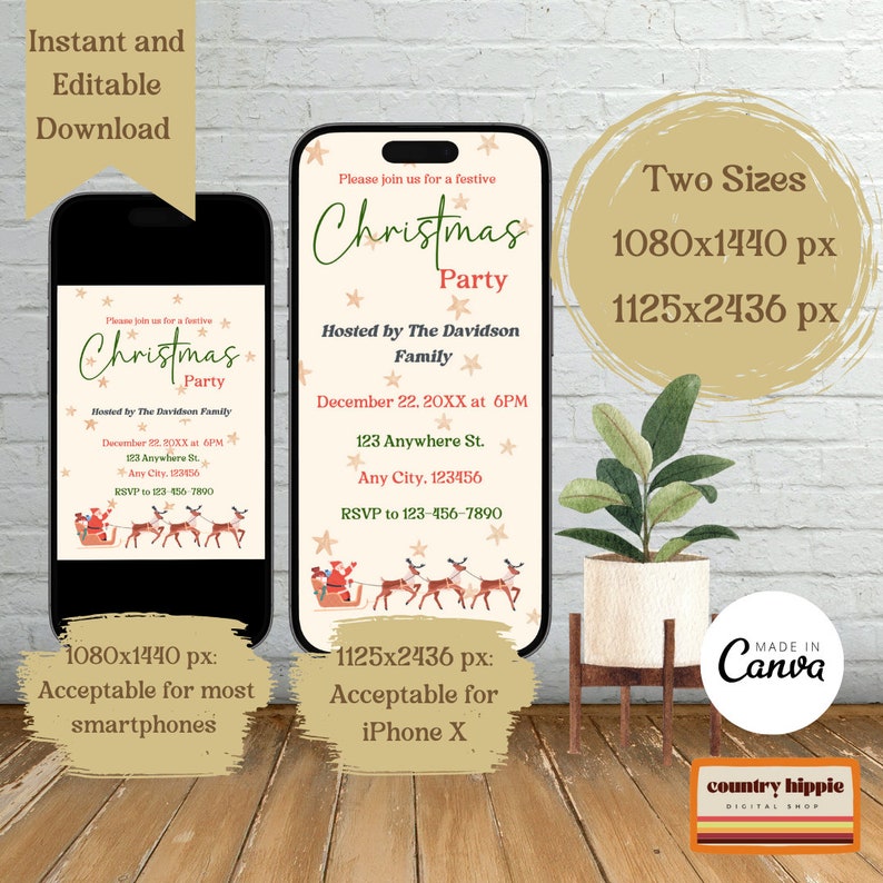 Minimalist Christmas Party Invitation Template, Festive Christmas ...