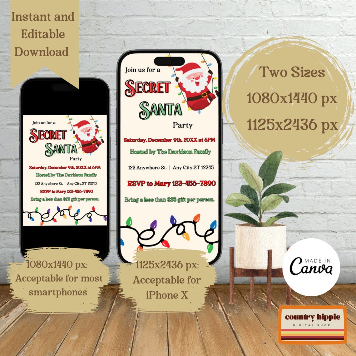 Secret Santa Party Invitation Template: Editable Christmas Evite (canva ...