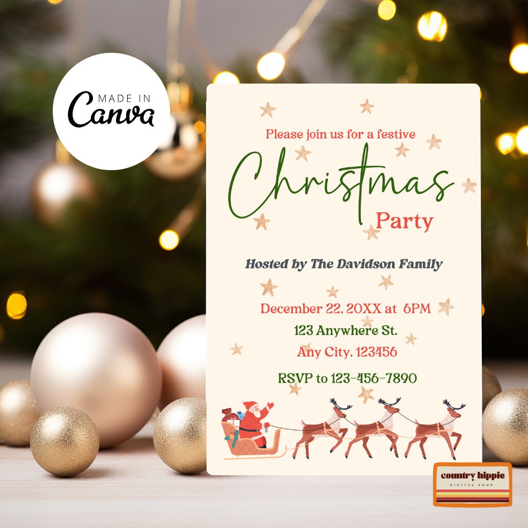 Minimalist Christmas Party Invitation Template, Festive Christmas ...