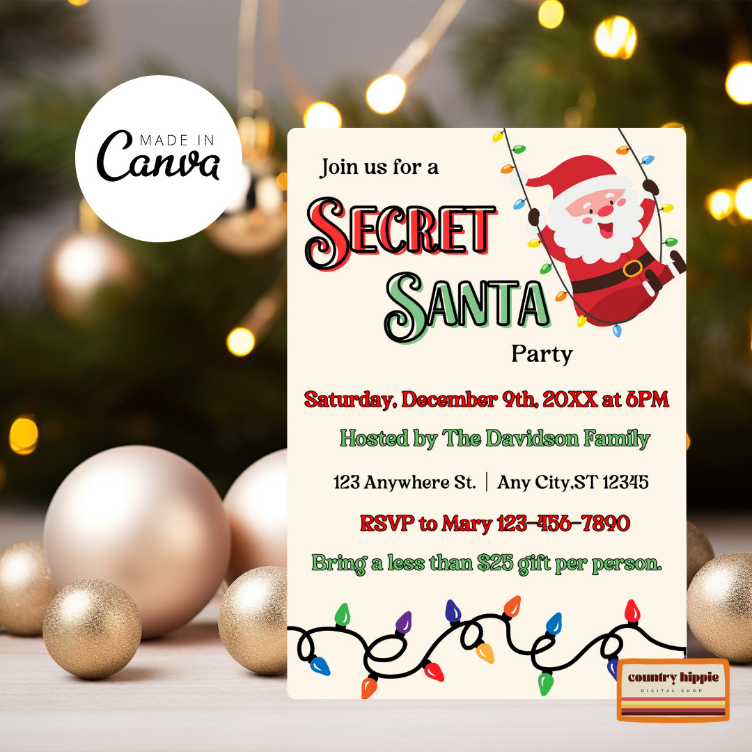 Secret Santa Party Invitation Template: Editable Christmas Evite (canva ...