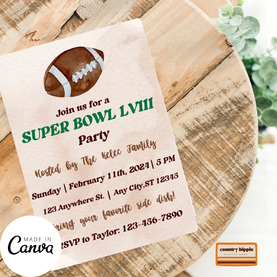 Super Bowl Party Invitation Template: Editable Football Invite (digital ...