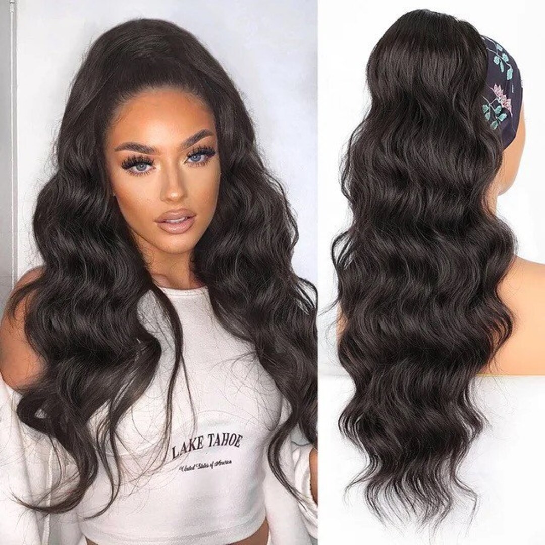 24 Inch Body Wave Drawstring Pony Tail for Black Women Heat Resistant ...