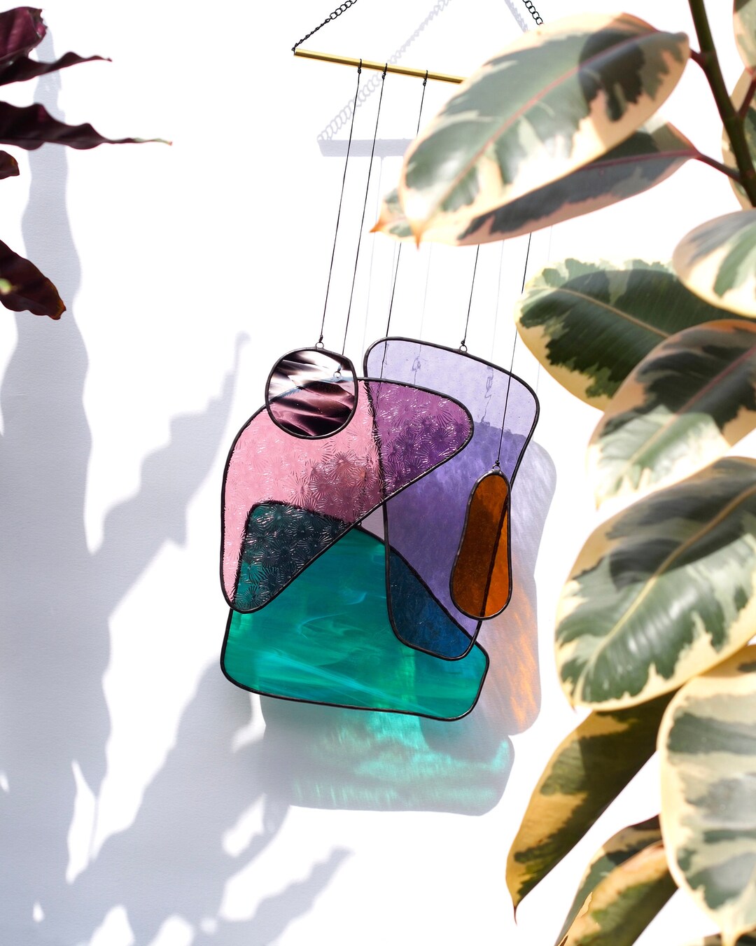 Abstract Art Stained Glass Suncatcher / Mobile in Bright Colours - Etsy