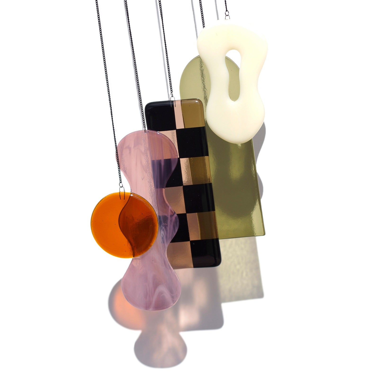 Checkered Fused Glass Mobile, Stained Glass Suncatcher in Checks ...