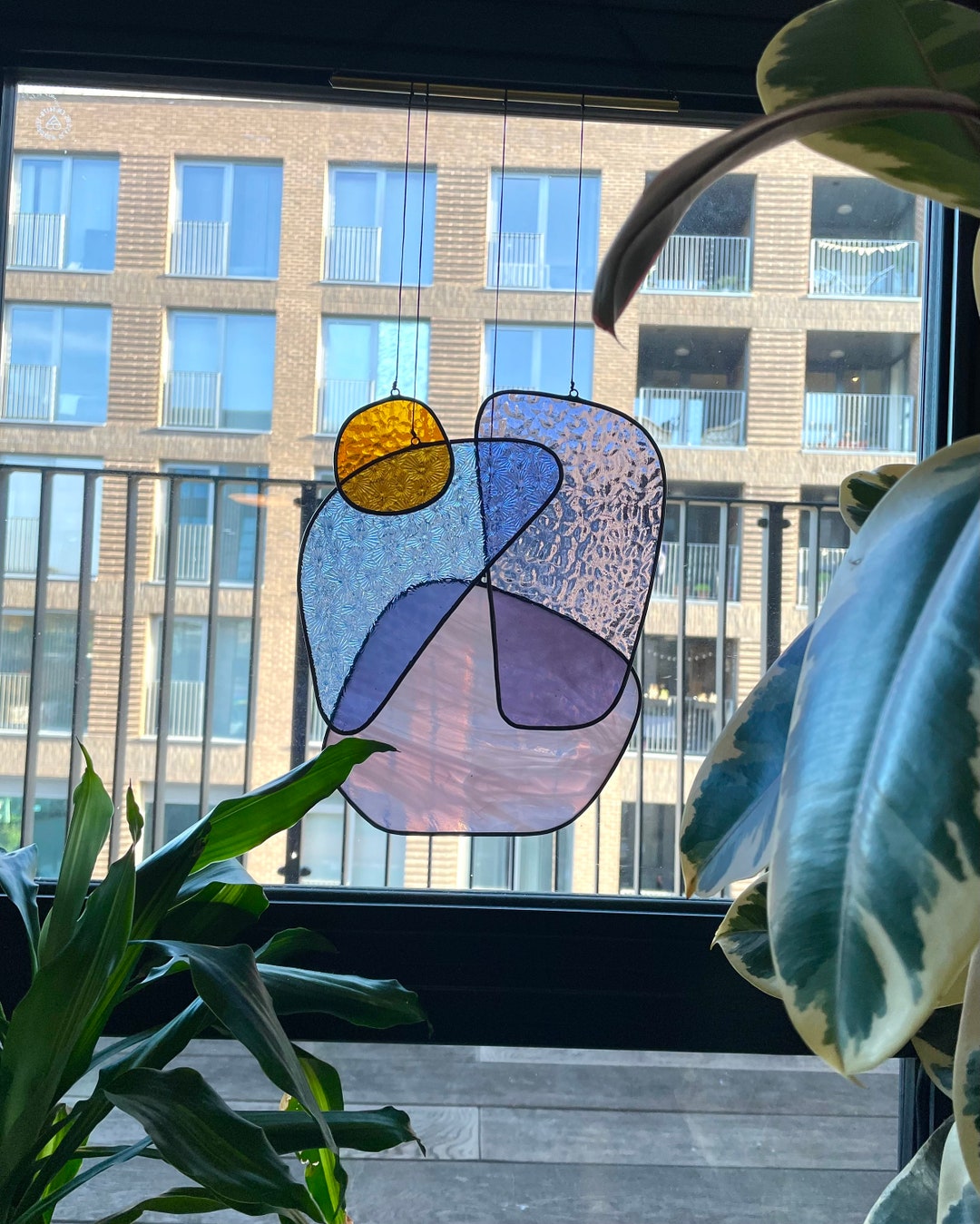 Colourful Abstract Art Stained Glass Mobile / Suncatcher in Bright ...