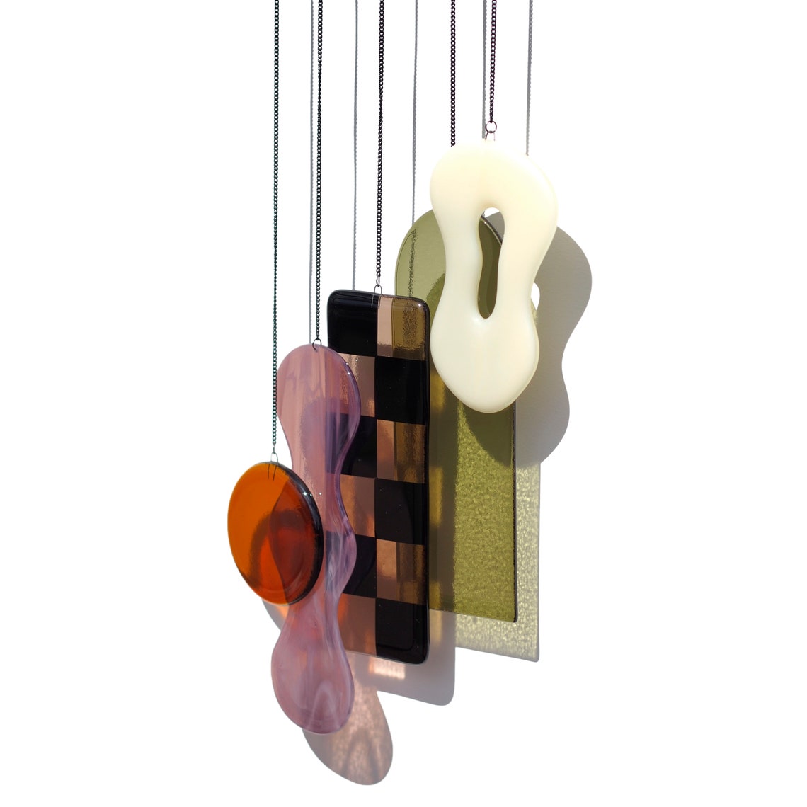Checkered Fused Glass Mobile, Stained Glass Suncatcher in Checks ...