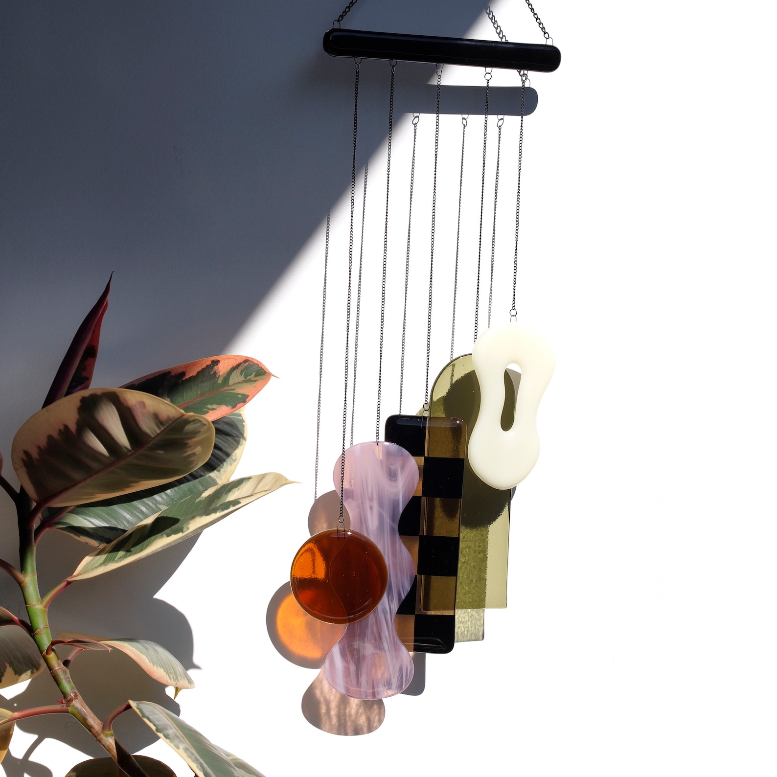 Checkered Fused Glass Mobile, Stained Glass Suncatcher in Checks ...