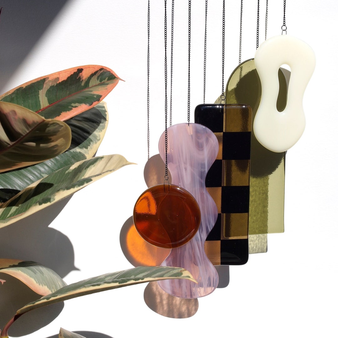 Checkered Fused Glass Mobile, Stained Glass Suncatcher in Checks ...
