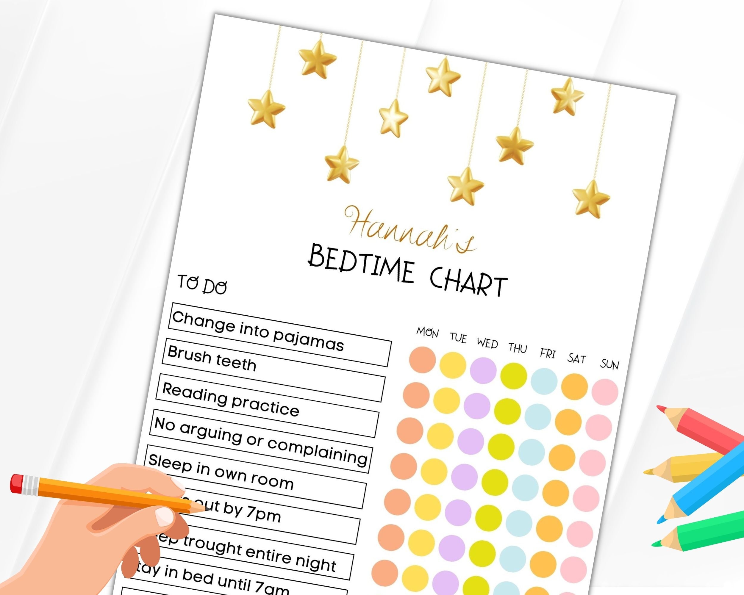 Editable Kids Bedtime Chart Printable Kids Bedtime Chart - Etsy