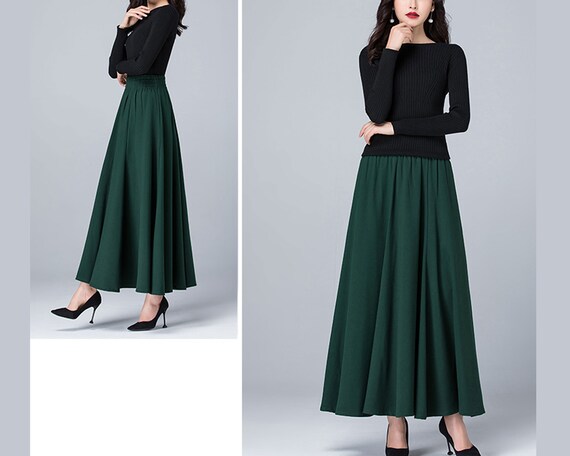 Long Skirt, Elastic Waist Skirt, Flare Skirt, Winter Skirt Long Skirt, Elastic Waist Skirt, Flare Skirt, Winter Skirt