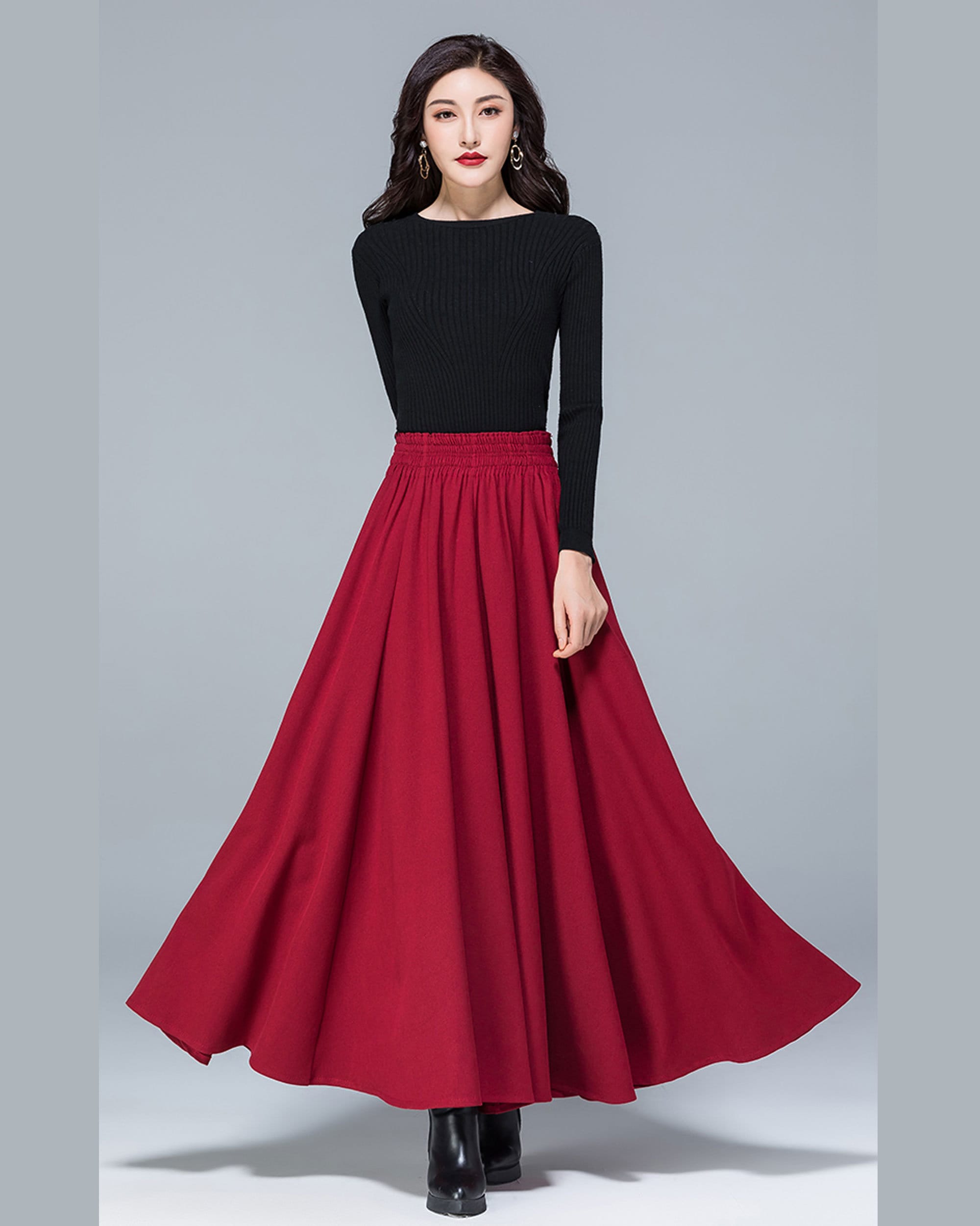 Long Skirt, Elastic Waist Skirt, Flare Skirt, Winter Skirt Long Skirt, Elastic Waist Skirt, Flare Skirt, Winter Skirt