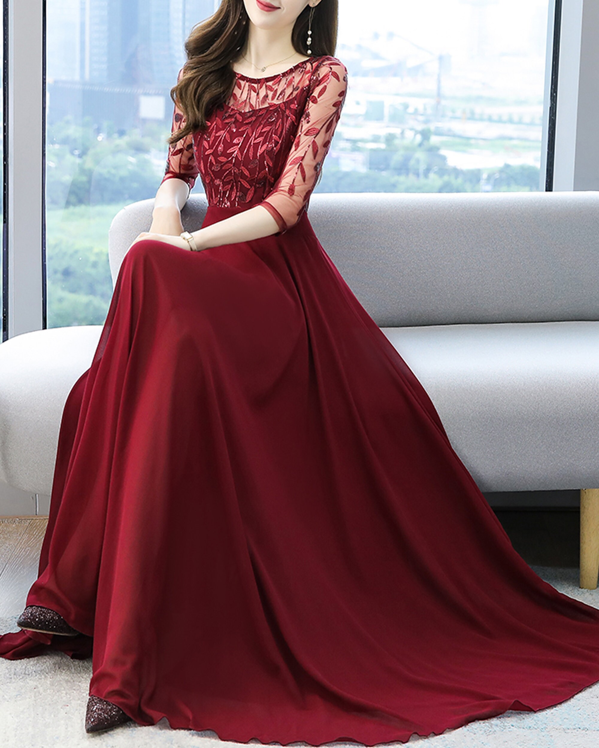 Women's Lace and Chiffon Dress Maxi Dress Short Sleeve - Etsy