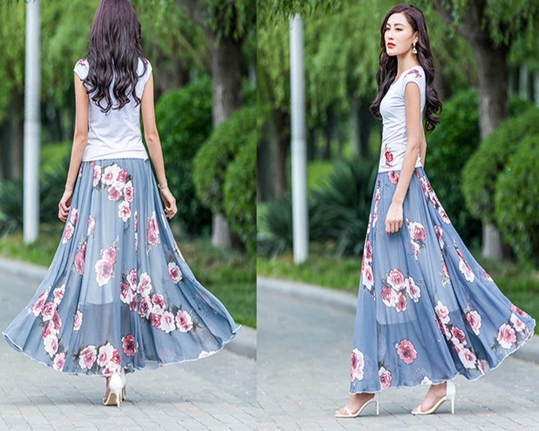 Falda floral de gasa Falda estampada Falda de cintura - Etsy España