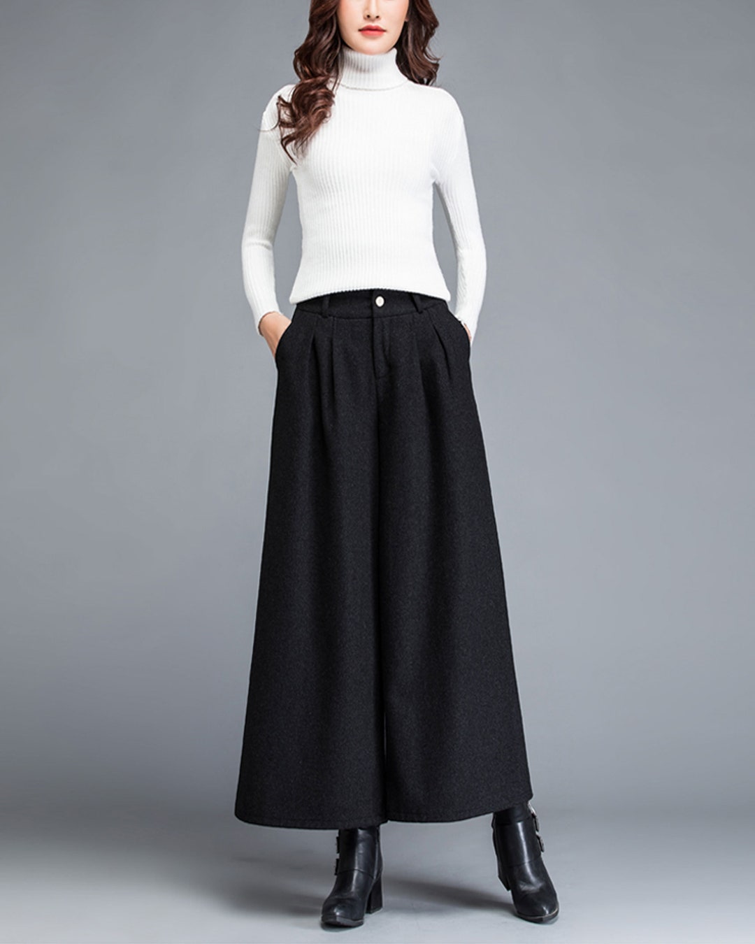 Wool Skirt Pants, Winter Pants, Cropped Pants, Flare Skirt Pants, Plus ...