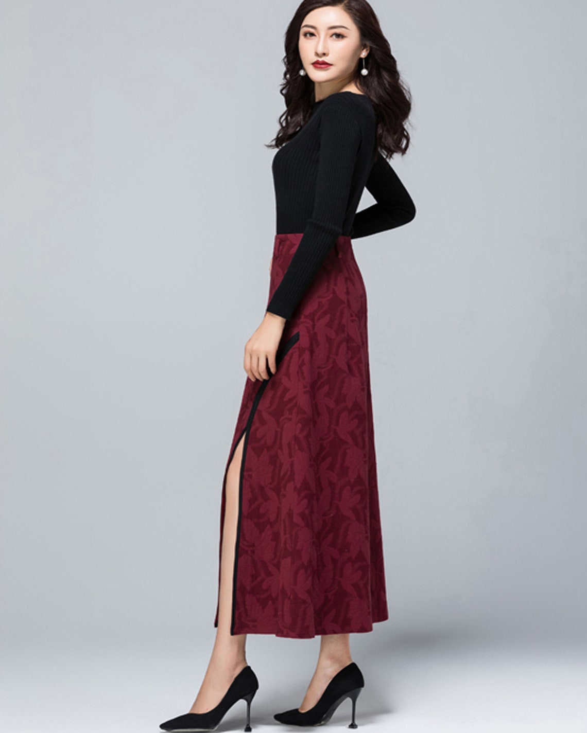 Women's Split Skirt Midi Skirt Jacquard Skirt Linen - Etsy