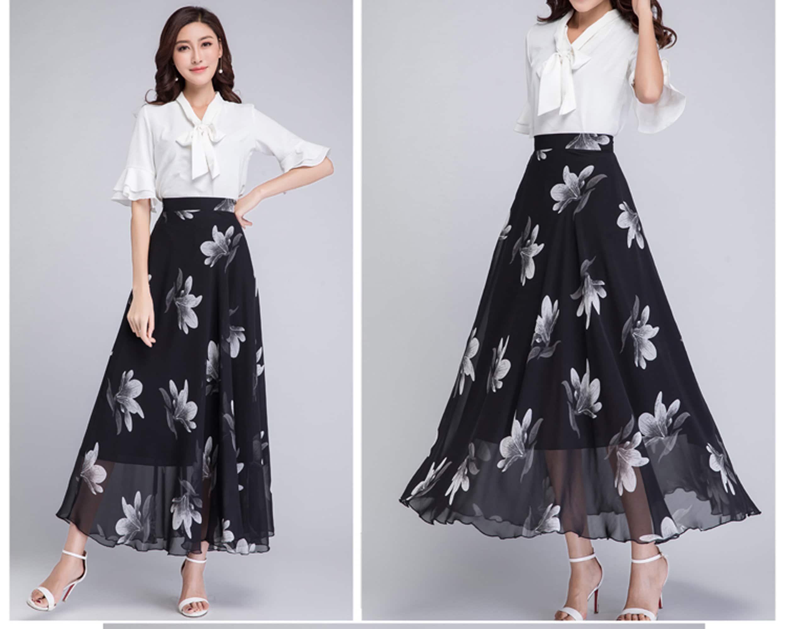 Chiffon floral skirt Printed skirt Elastic waist skirt maxi | Etsy