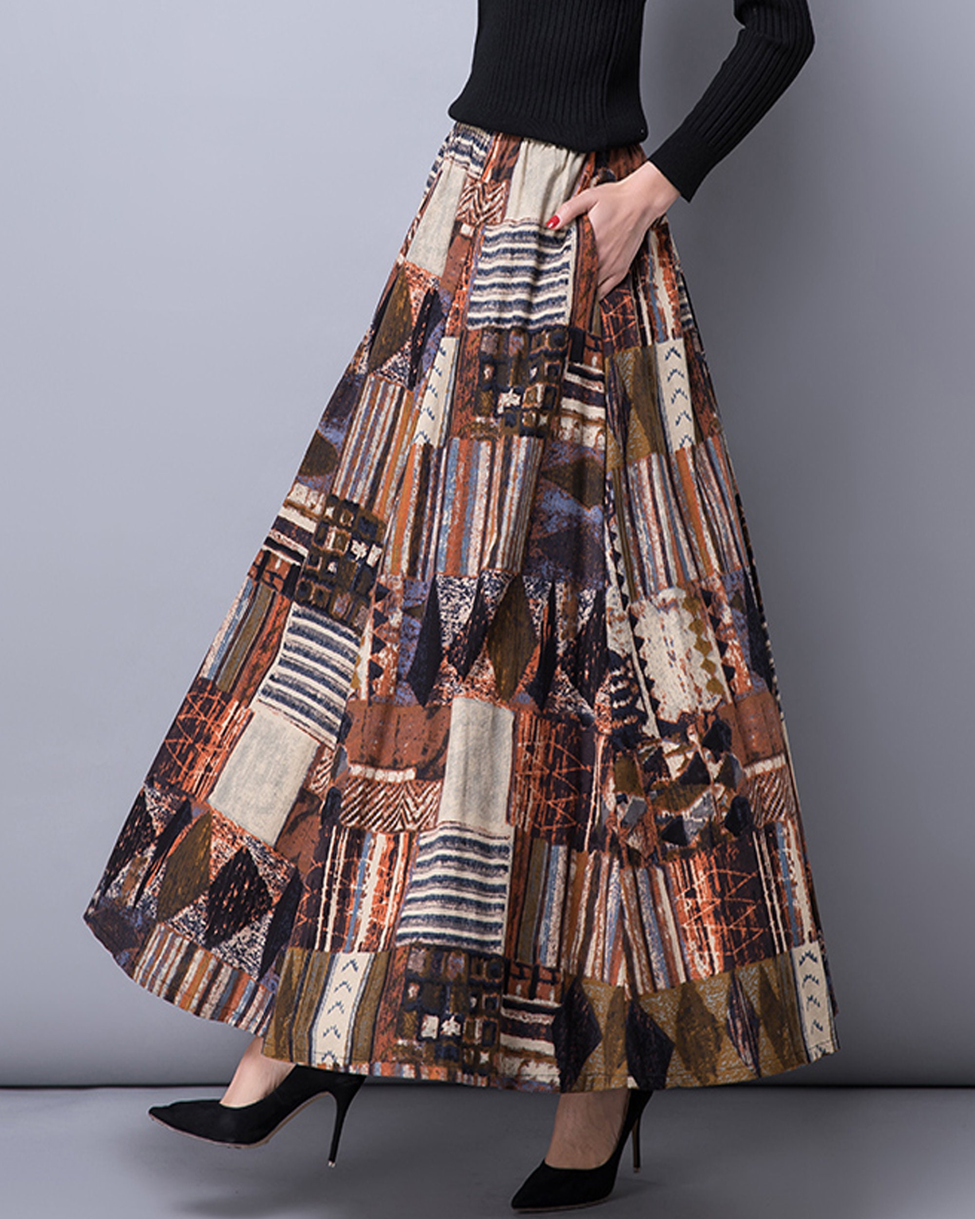 Women's Linen Skirt, Maxi Skirt, Elastic Waist Skirt Women's Linen Skirt, Maxi Skirt, Elastic Waist Skirt