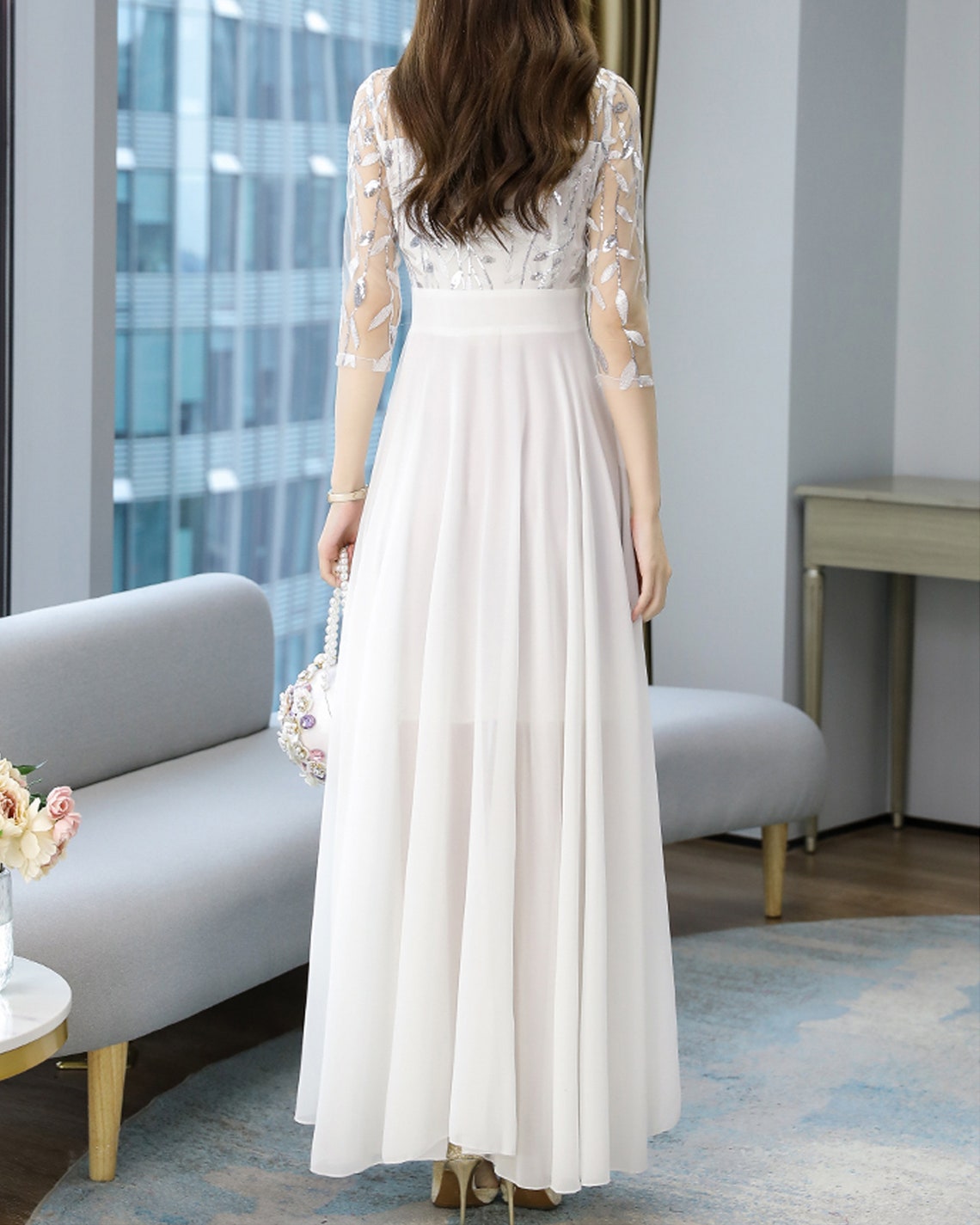 Women's Lace and Chiffon Dress Maxi Dress Short Sleeve - Etsy