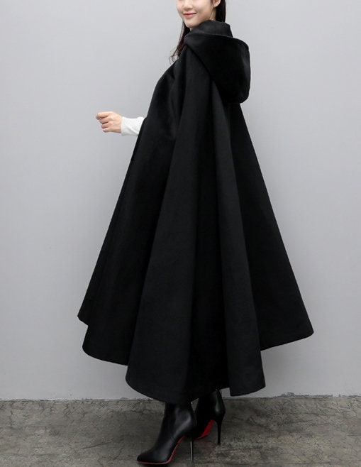 Wool Cape Coat: Long Hooded Winter Outerwear - Etsy