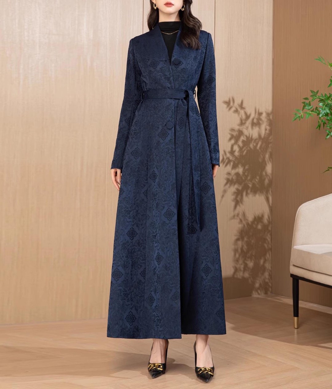 Trench Coat Women, Stand Collar Jacket, Trench Jacket, Blue Long Coat ...