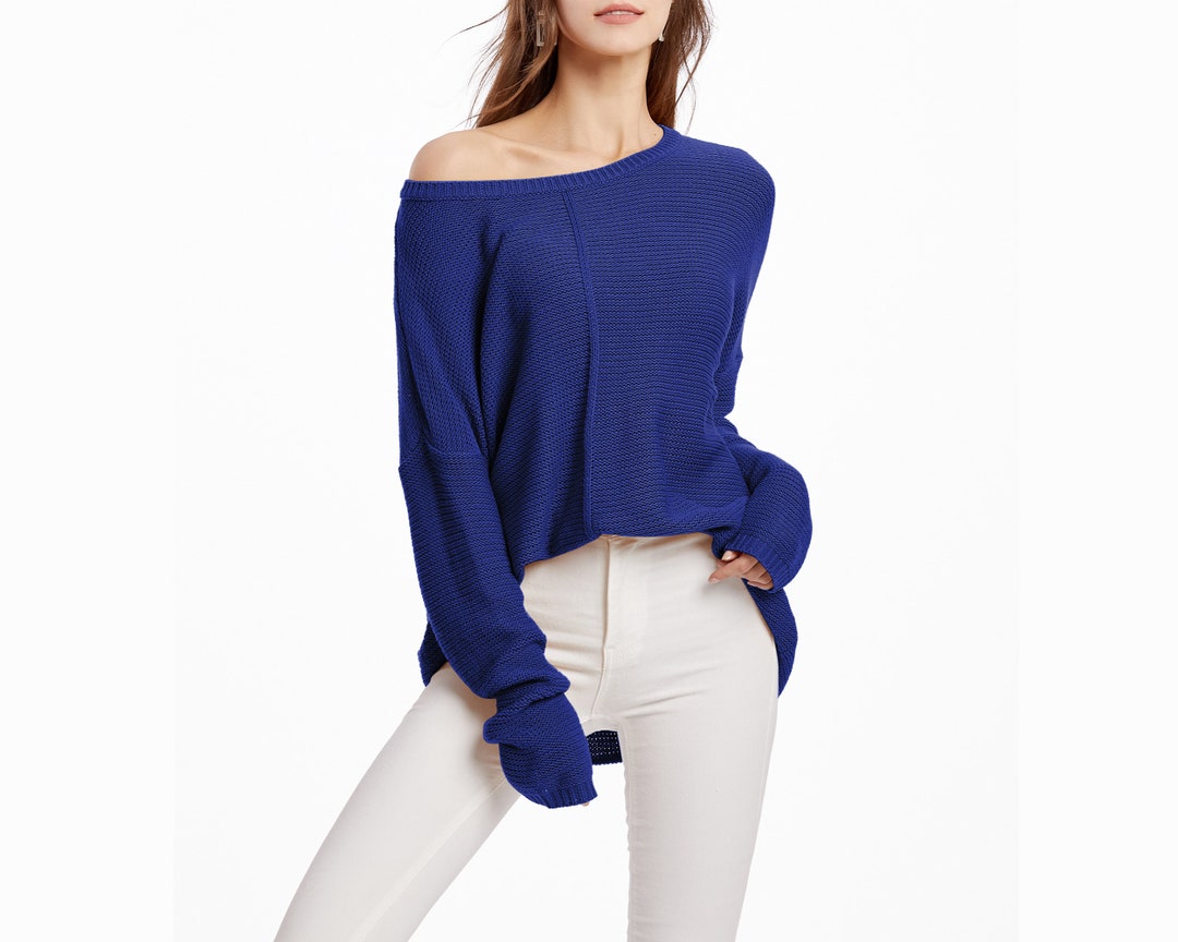 Blue Sweater, off Shoulder Sweaters, Pullover Sweaters, Crewneck Jumper ...