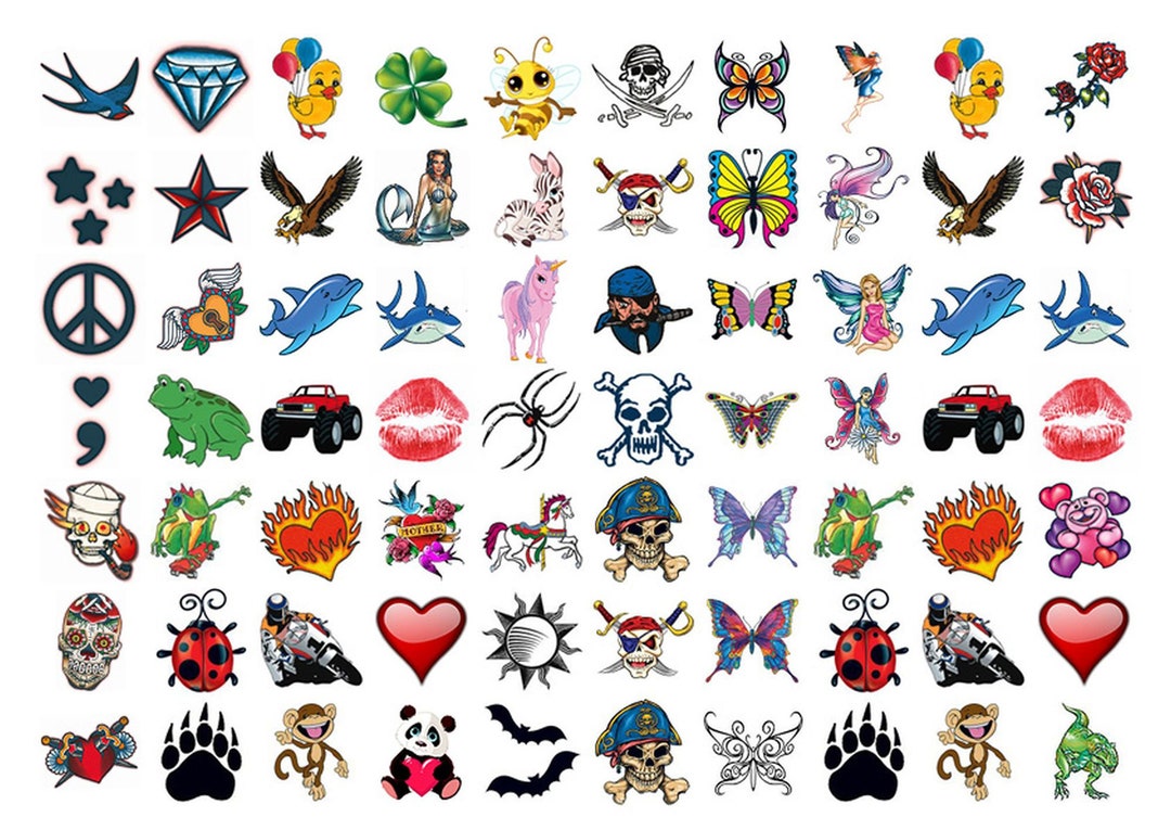 70 Temporary Tattoos Party Style Tattoo Designs Colours on 1xa4 Sheet ...