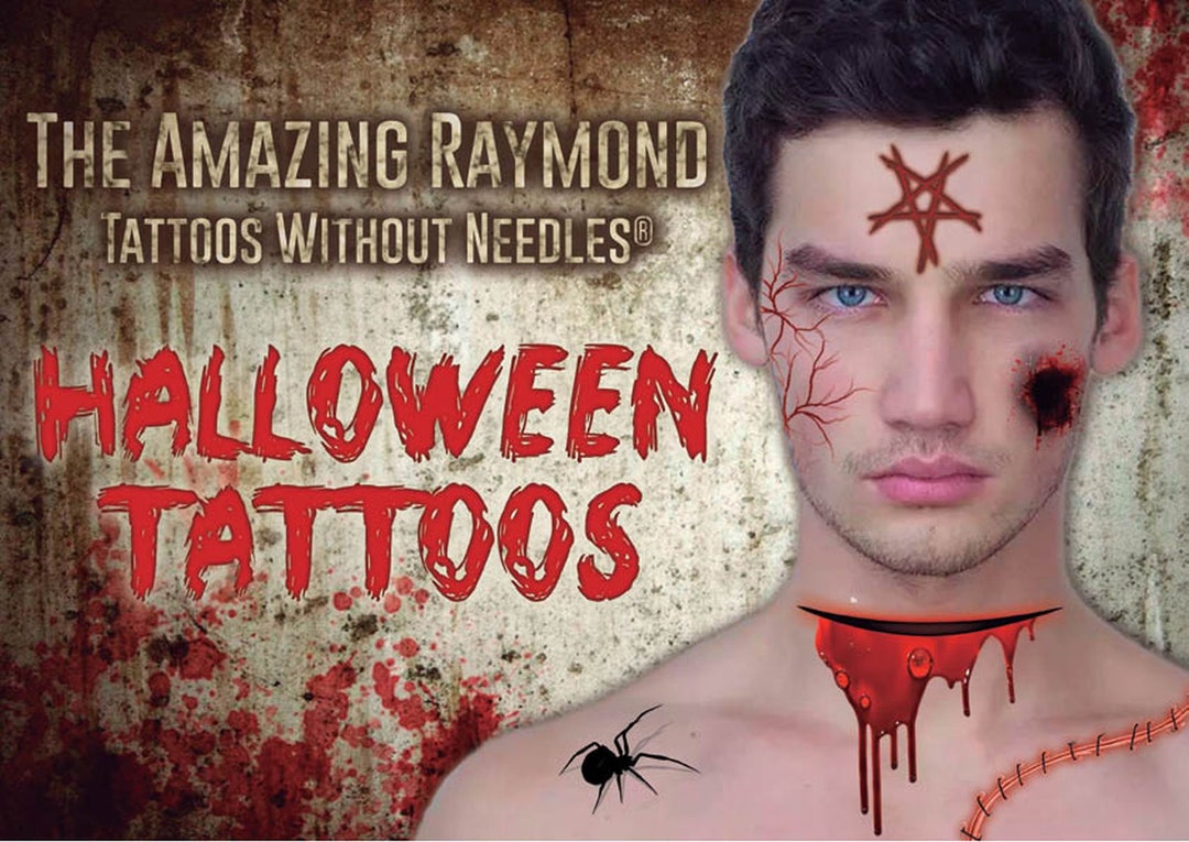 Halloween Temporary Tattoos: Scary Scars, Spider, Gangsta Neck - Full ...