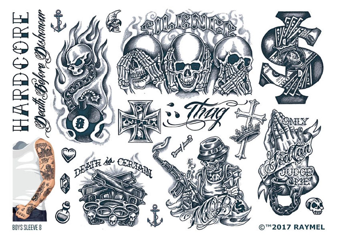 Tatuajes temporales estilo gánster BS8: Sailor Jerry, diseños de Post ...