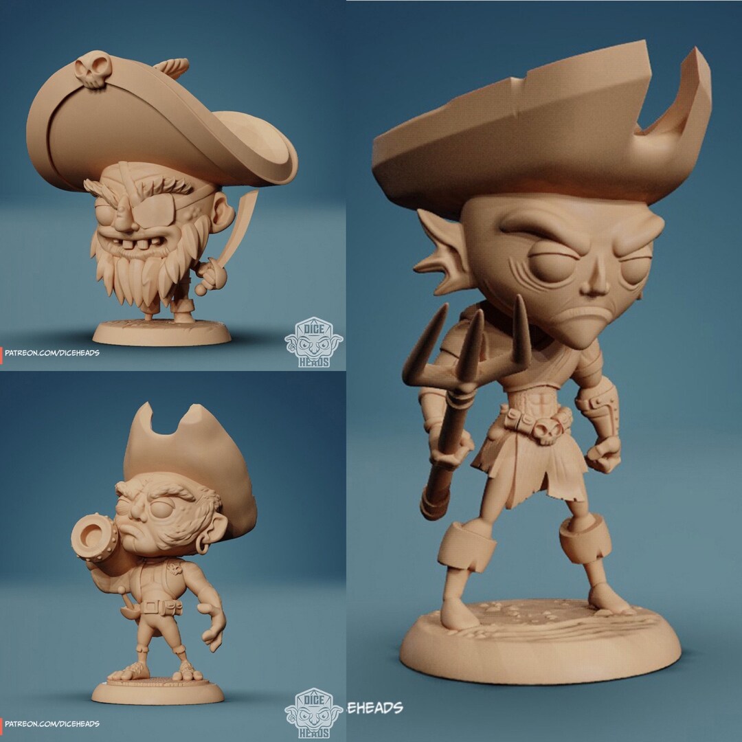 Pirate Crew Chibi Miniatures, Dice Heads, TTRPG Mini, Dnd, Pathfinder ...