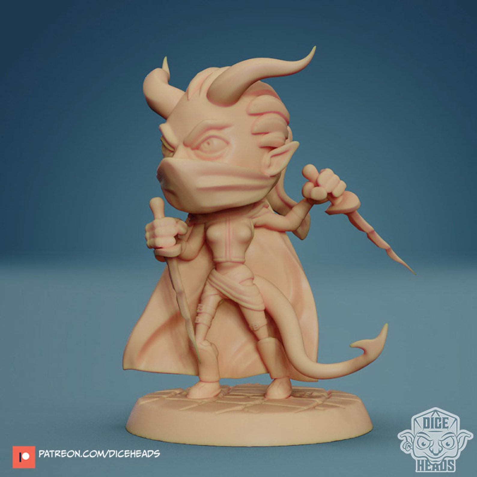 Tiefling Chibi Miniature, Tiefling Warlock, Tiefling Bard, Dice Heads ...